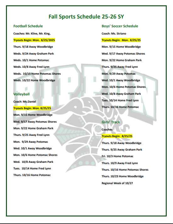 Athletics Calendar 2025-26 - Rippon Middle School